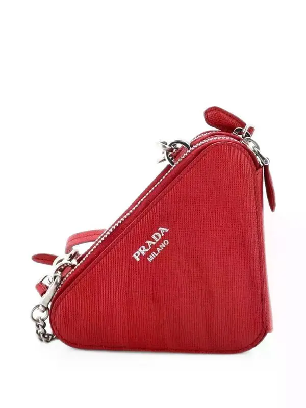 Prada Triangle Double Zip Pouch Bag With Chain Saffiano Leather Mini Crossbody Bag