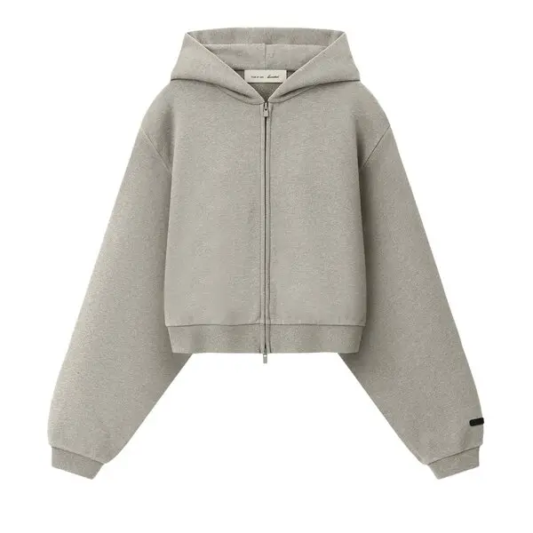 Fear Of God Embossed Cropped Zip-up Hoodie 'warm Heather