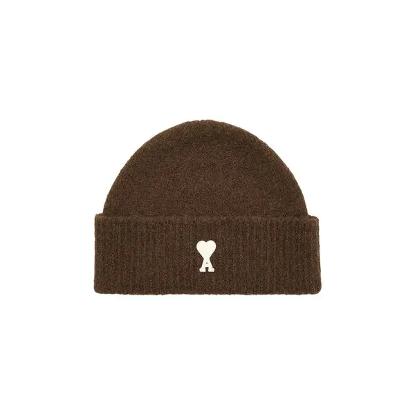 AMI Paris Quota Beanie With De Coeur 'marron Chocolat/ecru