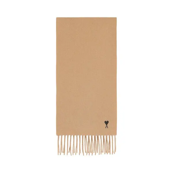 AMI Paris Quota Wool Scarf With De Coeur Embroidery 'beige Mastic
