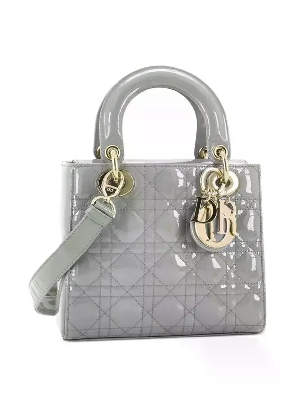 Dior Lady Bag Cannage Quilt Patent Small Satchel - Grey