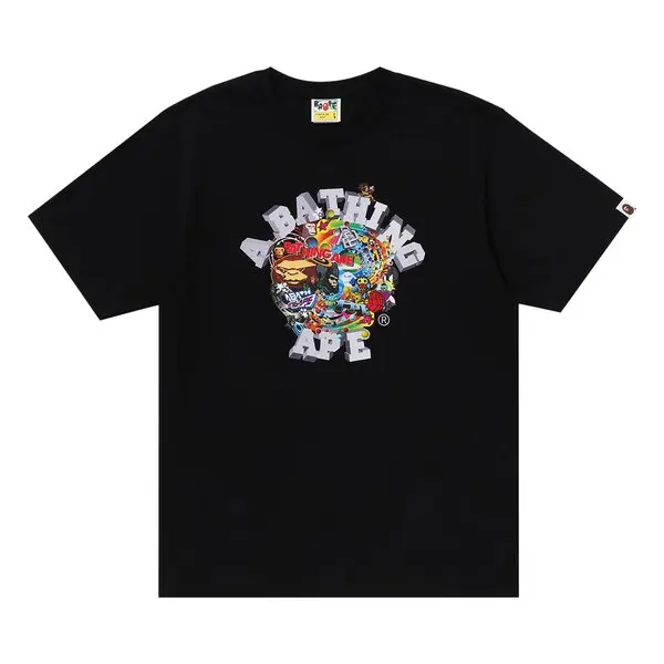 A BATHING APE Colorful 3d Graphic College Tee - Black