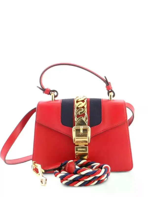 Gucci Sylvie Top Handle Bag Leather Mini Satchel - Red