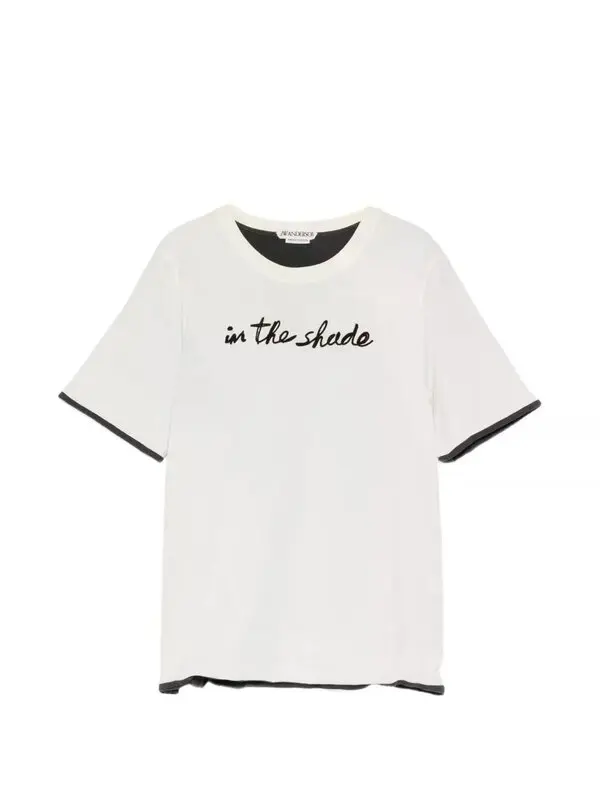 JW Anderson Slogan-print Contrast-trim T-shirt - Neutrals