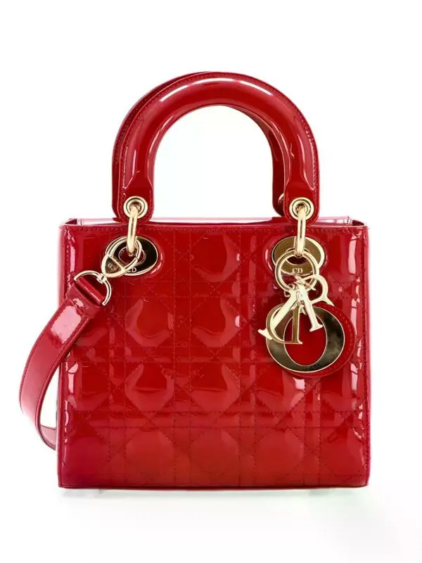 Dior Lady Bag Cannage Quilt Patent Small Satchel - Red
