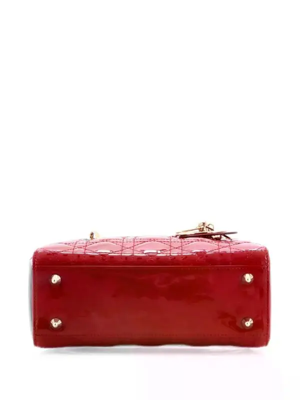 Dior Lady Bag Cannage Quilt Patent Small Satchel - Red