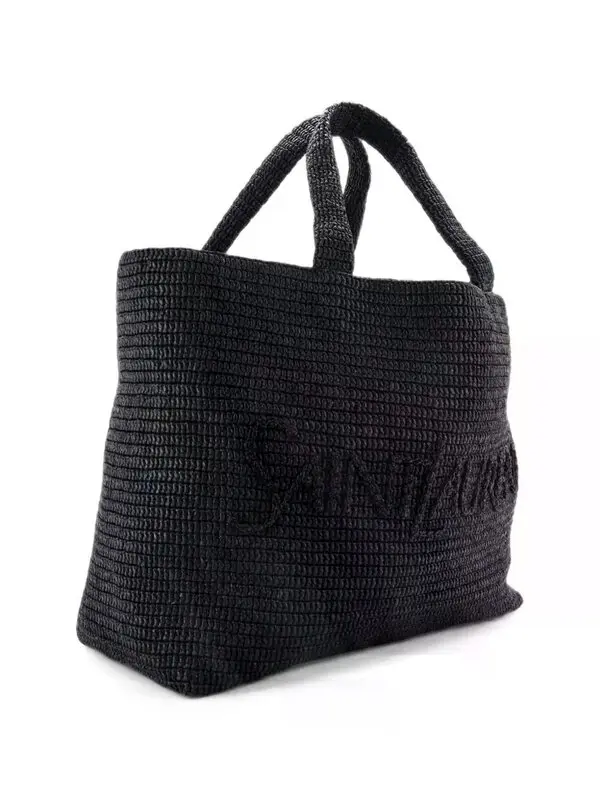 Saint Laurent Logo Supple Embroidered Raffia Tote Bag
