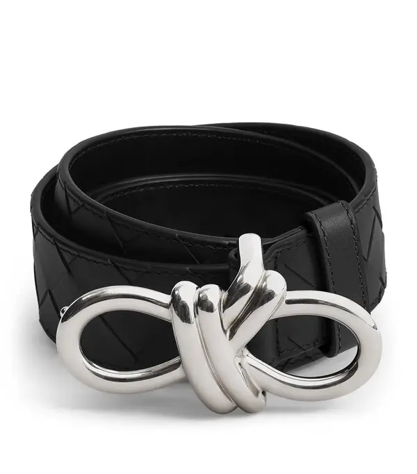 Bottega Veneta Leather Intrecciato Andiamo Belt - Grey