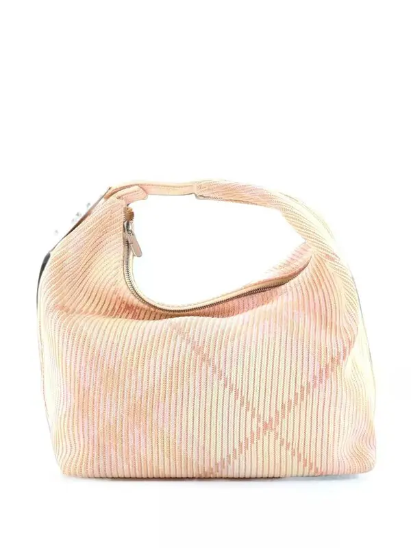 Burberry Peg Handle Bag Knit Check Fabric Medium Hobo Bag - Multicolour