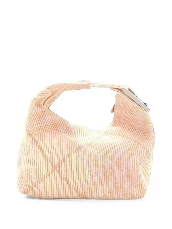 Burberry Peg Handle Bag Knit Check Fabric Medium Hobo Bag