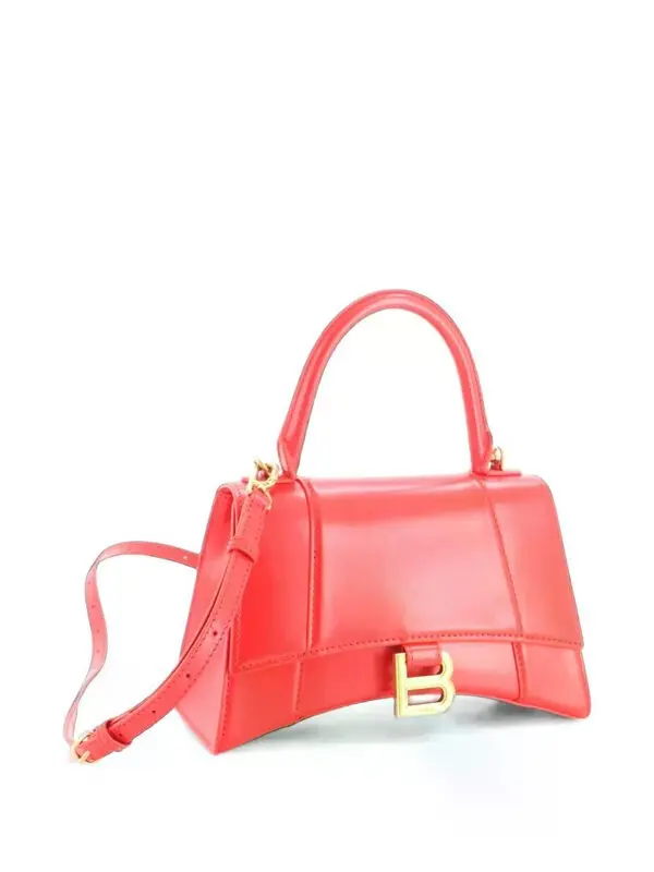 Balenciaga Hourglass Top Handle Bag Leather Medium Satchel - Red