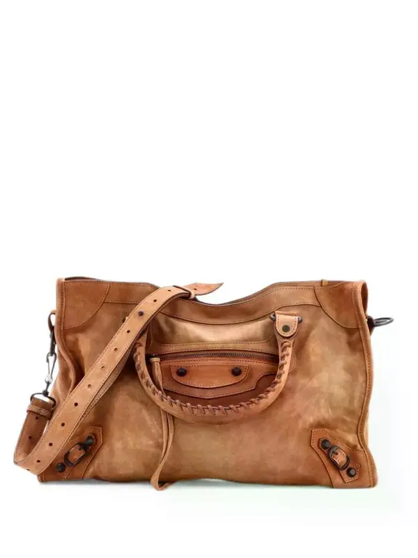 Balenciaga City Classic Studs Bag Suede Medium Satchel