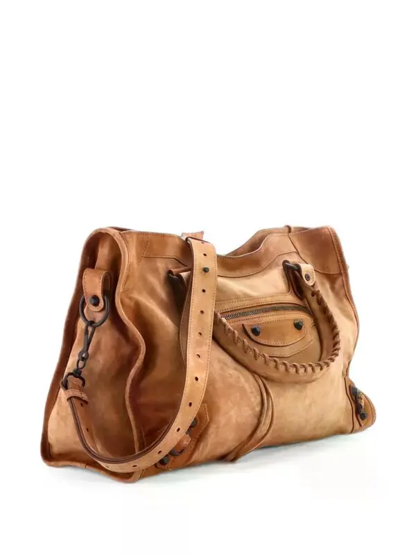 Balenciaga City Classic Studs Bag Suede Medium Satchel