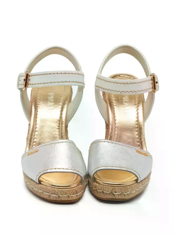 Prada Logo-plaque Wedge Espadrille Sandals - Silver