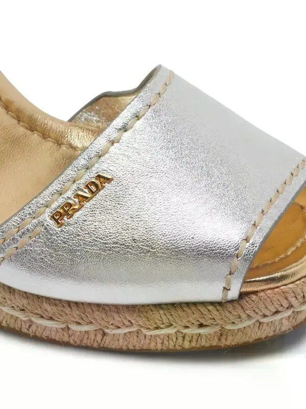 Prada Logo-plaque Wedge Espadrille Sandals