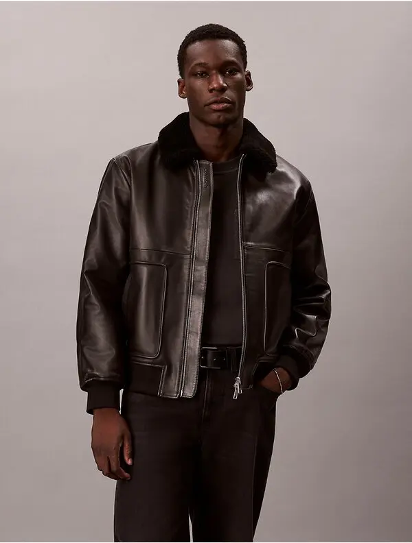 Calvin Klein Leather Bomber Jacket