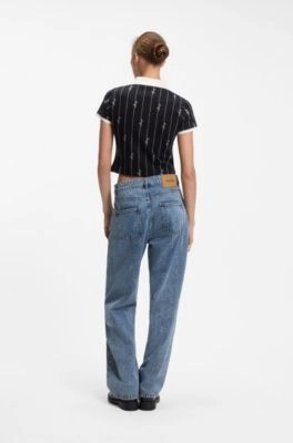 Hugo Wide-leg Loose-fit Jeans In Logo-jacquard Denim