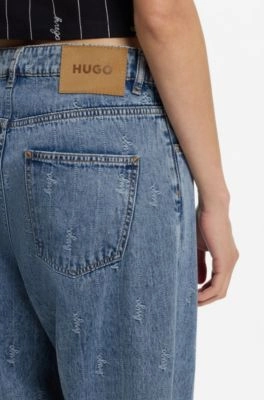 Hugo Wide-leg Loose-fit Jeans In Logo-jacquard Denim