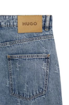 Hugo Wide-leg Loose-fit Jeans In Logo-jacquard Denim