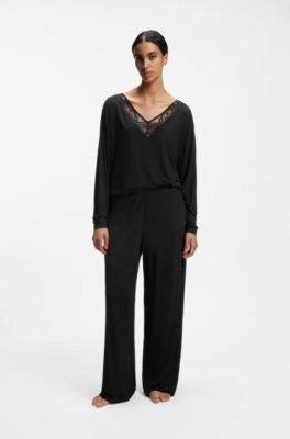 BOSS Long-sleeve Pajama Top With Lace Neckline