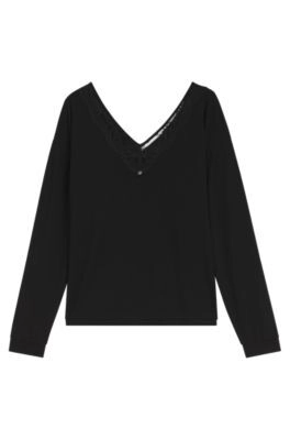 BOSS Long-sleeve Pajama Top With Lace Neckline