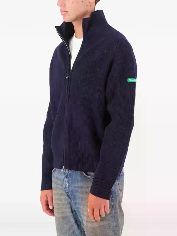 FLANEUR Ribbed-knit Zip-up Cardigan