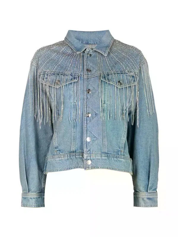 MOTHER Fly Away Crystal-fringe Denim Jacket