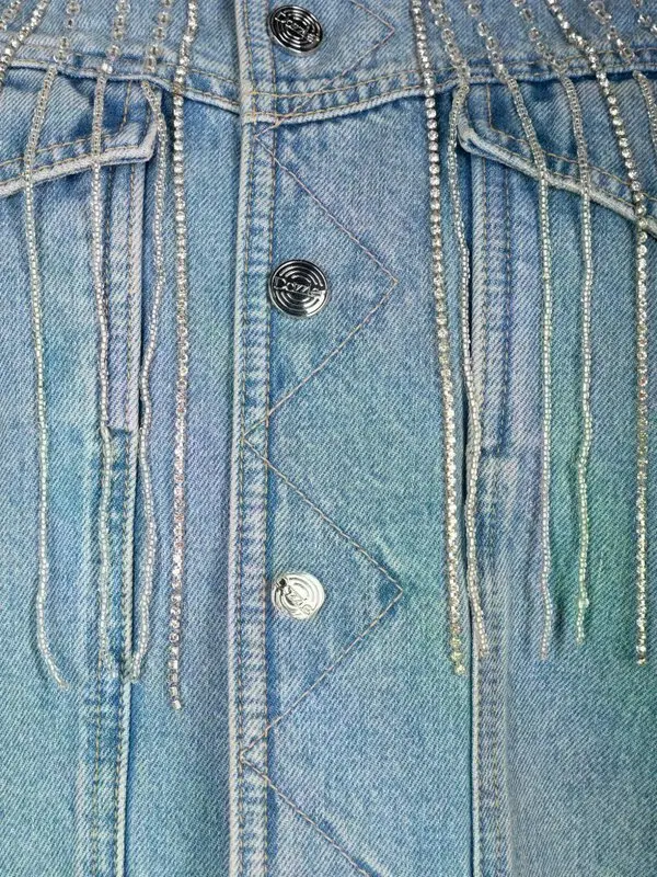 MOTHER Fly Away Crystal-fringe Denim Jacket