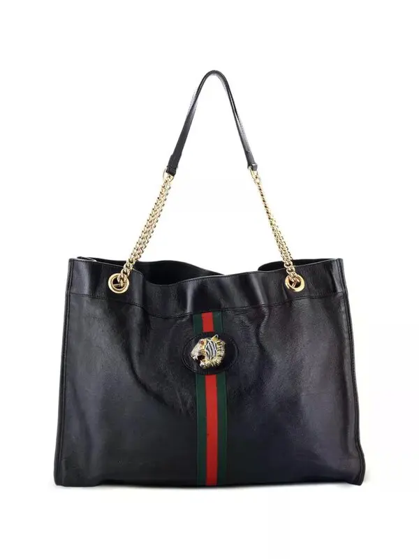 Gucci Rajah Chain Leather Large Tote Bag - Black