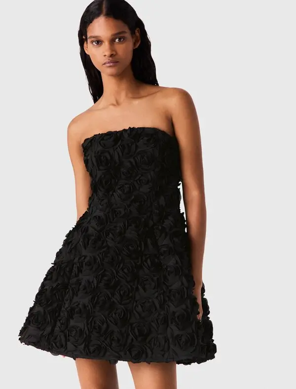 Maje Strapless Dress With Flowers
