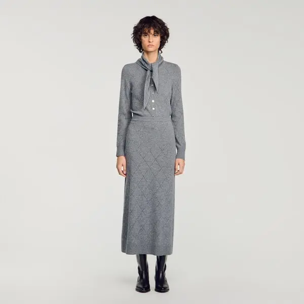 Sandro Pointelle Knit Maxi Skirt