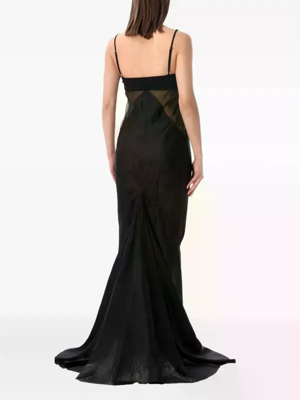 Rick Owens Temple Combo Slip Gown In Viscose Stretch Jersey, Silk Chiffon And Cupro Satin - Black