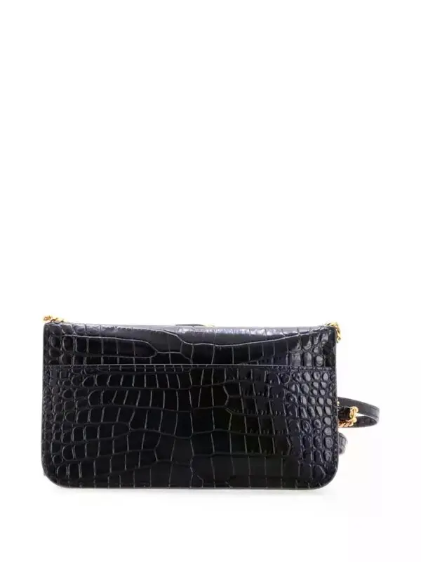 Saint Laurent Classic Monogram Phone Holder Shoulder Bag Crocodile Embossed Leather Crossbody Bag - Black