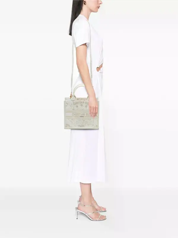 Dior 2024 Small Embroidered Canvas Gold Star Book Tote Satchel