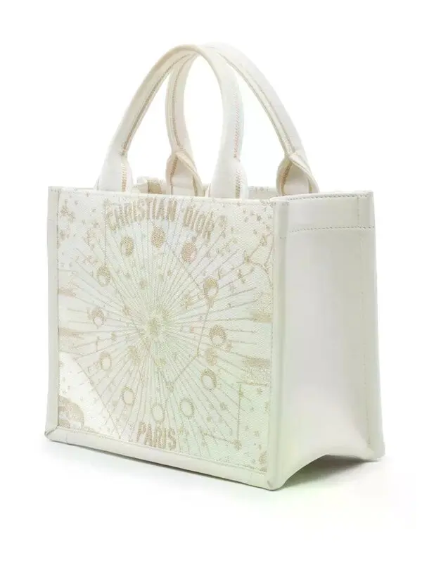 Dior 2024 Small Embroidered Canvas Gold Star Book Tote Satchel