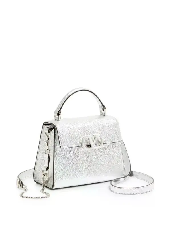 Valentino Garavani Vsling Mini Handbag In Laminated Grainy Calfskin - Silver