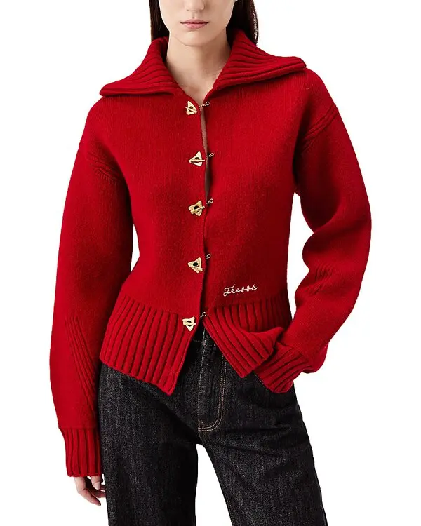 Tresse Wool Toggle Front Funnel Neck Sweater