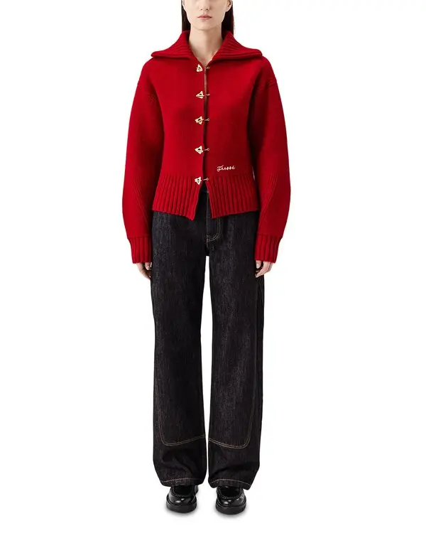 Tresse Wool Toggle Front Funnel Neck Sweater
