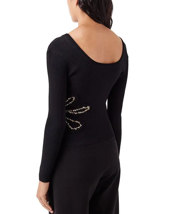 Tresse Long Sleeve Knit Beaded Floral Top