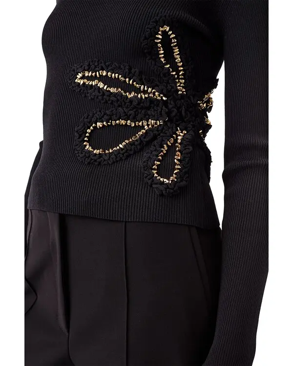 Tresse Long Sleeve Knit Beaded Floral Top
