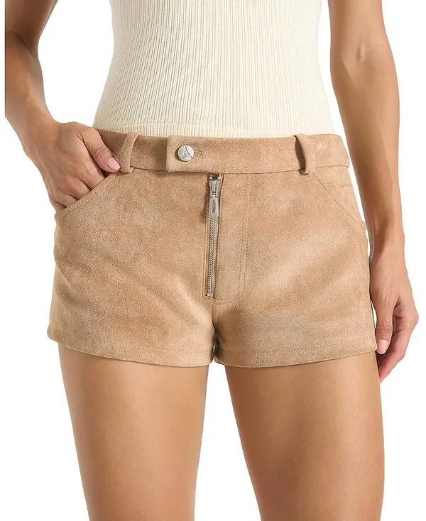 Manière De Voir Fara Suede Mini Shorts - Beige