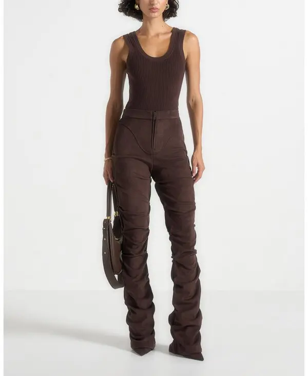 Manière De Voir Caroline Tacked Suede Flared Trousers