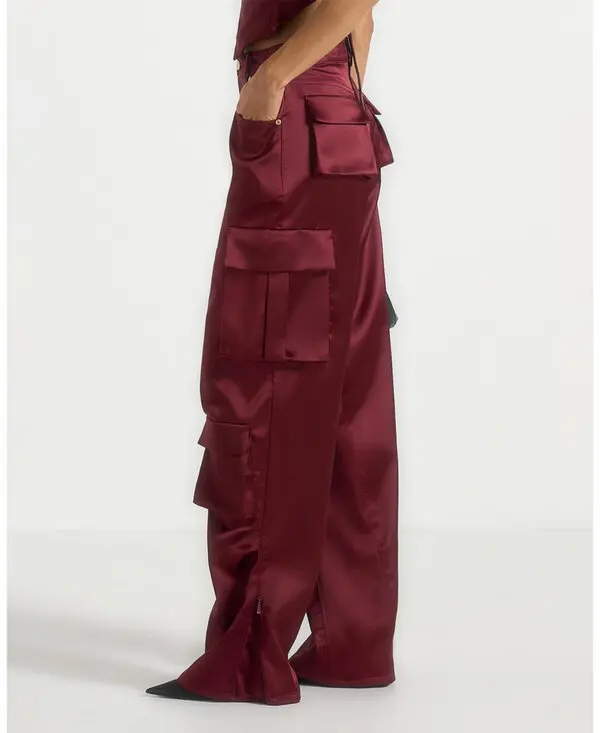 Manière De Voir Emilie High Rise Satin Cargo Trousers