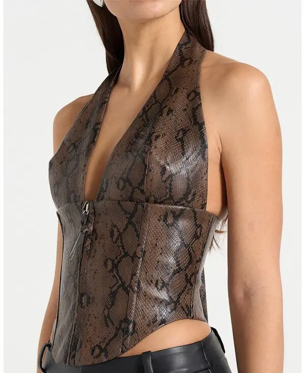 Manière De Voir Sloane Python Halterneck Corset Top