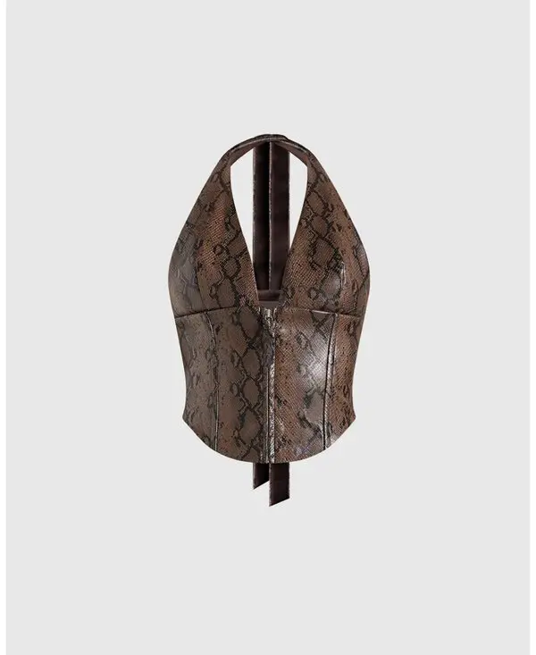 Manière De Voir Sloane Python Halterneck Corset Top