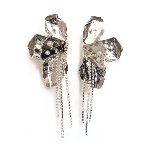 LAURA DAILI Neutrals Floral Statement Earrings - Silver