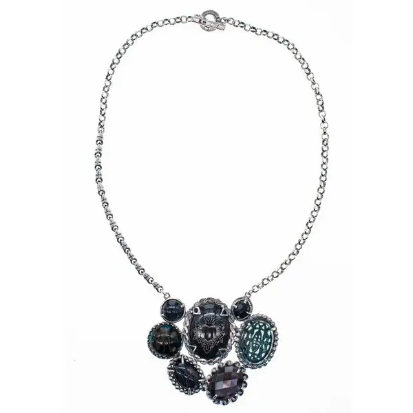GEM KINGDOM Silver / Black / Blue Ex Voto Midnight Allure Pendant Necklace - Silver/black/blue