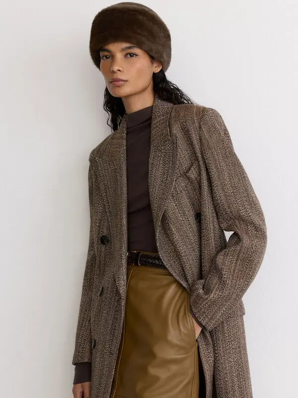 REISS Serena Faux Fur Hat - Chocolate