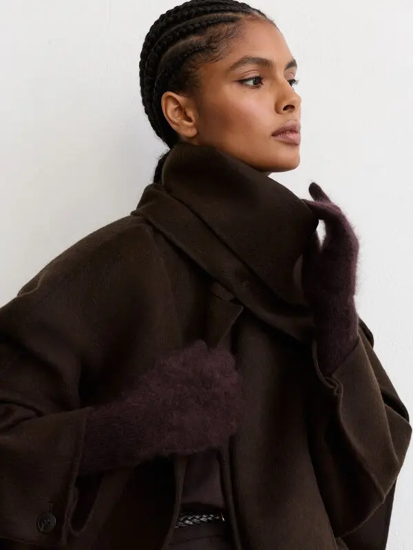 REISS Millie Brushed Cashmere Gloves - Grape