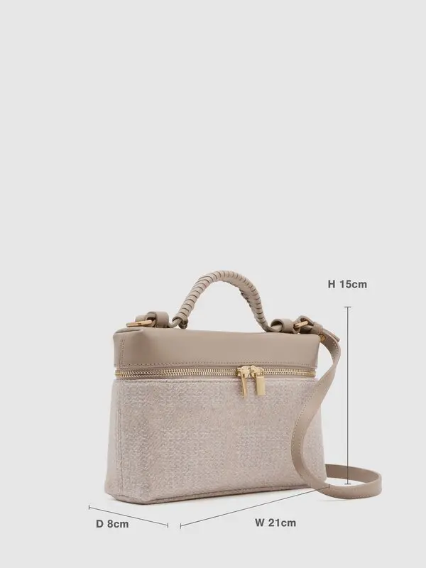 REISS Ines Leather And Woven Vanity Crossbody Bag